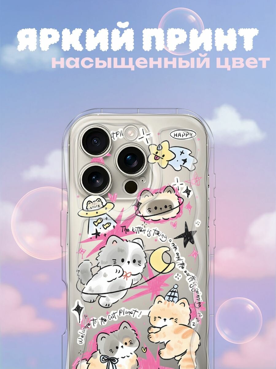 Чехол на Apple iPhone 16 Pro / Айфон 16 Про с принтом "Космокотики" — фото 1