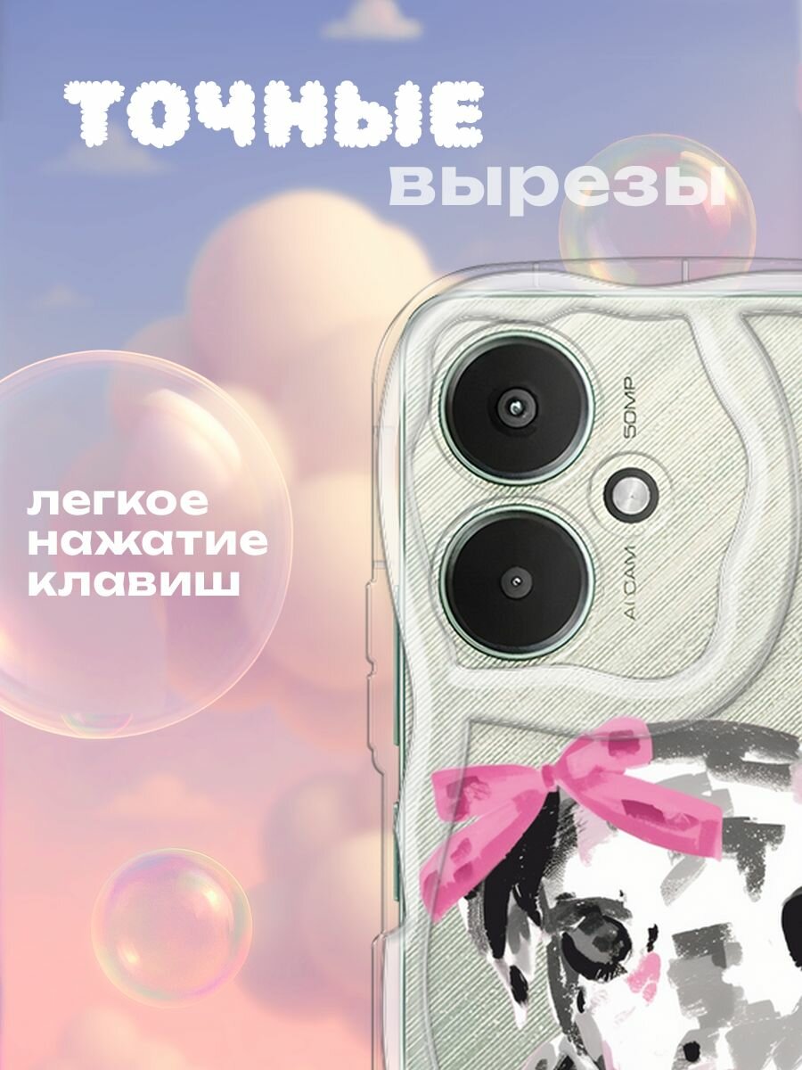Чехол на Xiaomi Redmi 13C/Poco C65 / Редми 13C/Поко C65 с принтом "Далматинец с бантиком 3" — фото 1