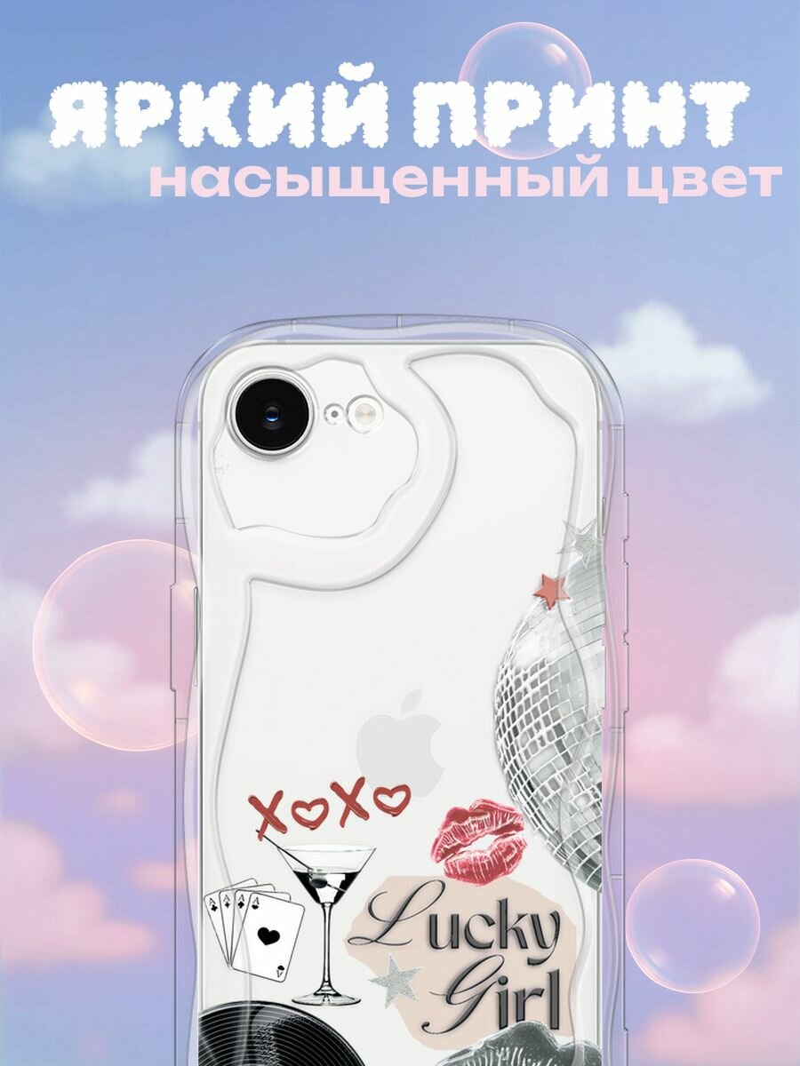 Чехол на iPhone 16e / Айфон 16е/17e с принтом xoxo lucky girl 2, прозрачный — фото 1