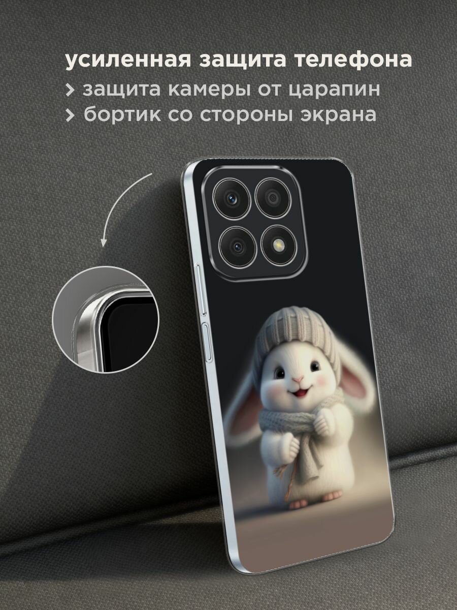 Чехол на Honor X8A / Хонор X8A с принтом "Белый крольчонок в шапке" — фото 1