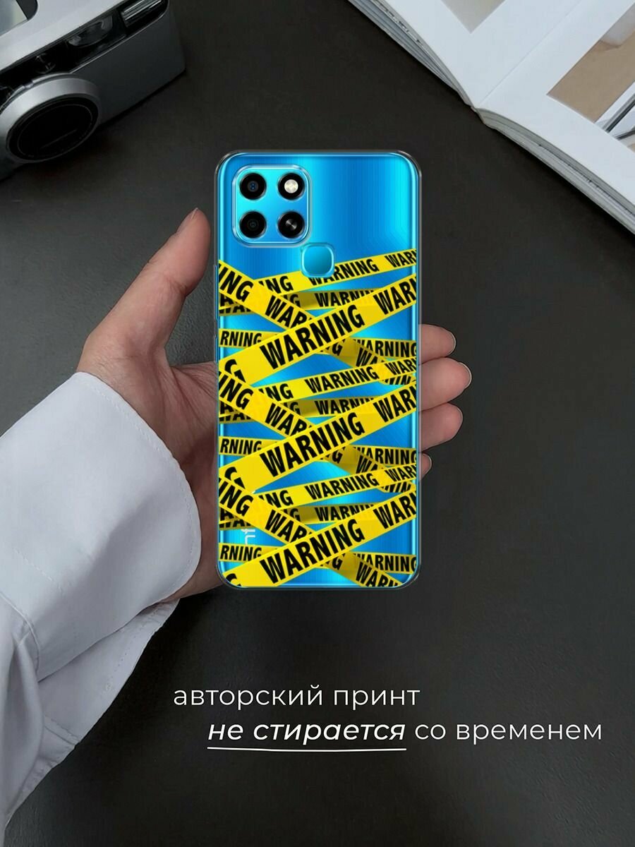 Чехол на Infinix Smart 6 / Инфиникс Смарт 6 с принтом "Warning!", прозрачный — фото 1