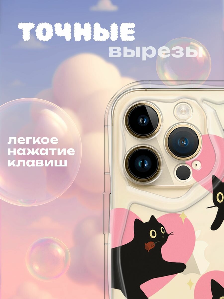 Чехол на Apple iPhone 14 Pro / Айфон 14 Про с принтом "Котики с розой" — фото 1