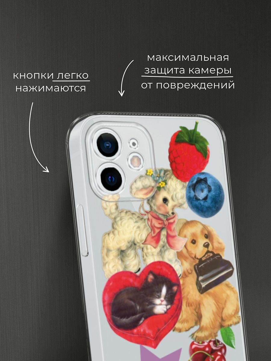 Чехол на Apple iPhone 12 mini / Айфон 12 Мини с принтом "Милые стикеры", прозрачный — фото 1