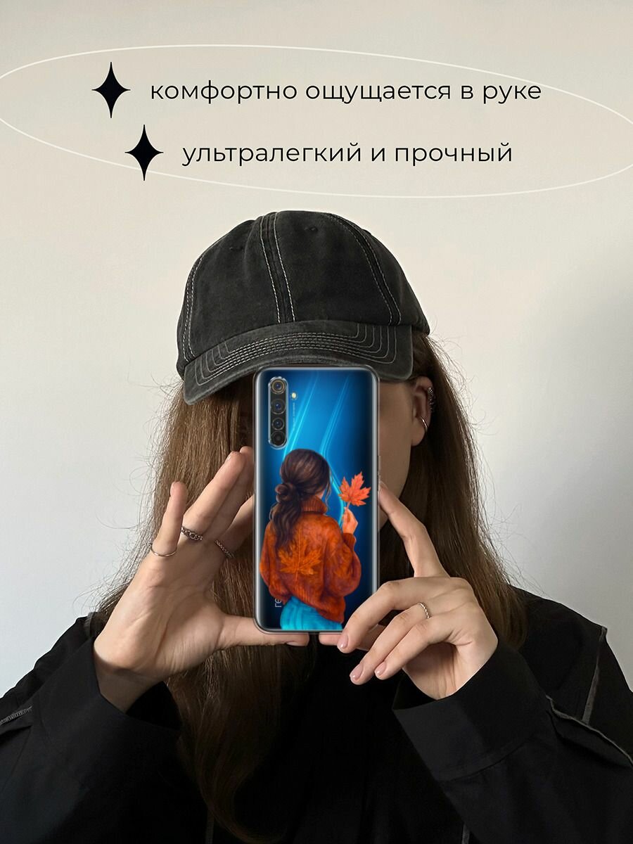Чехол на Realme 6 Pro / Реалми 6 Про с принтом "Девушка с опавшим листом", прозрачный — фото 1