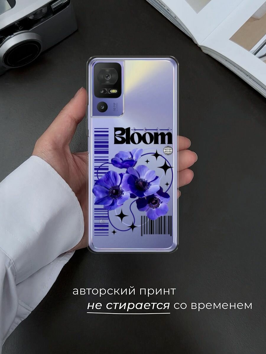 Чехол на TCL 40 SE / ТСЛ 40 SE с принтом "Завораживающие анемоны", прозрачный — фото 1