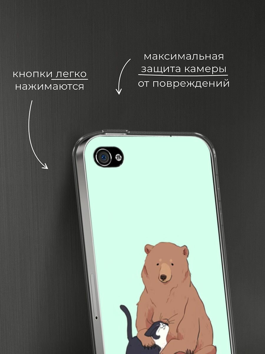 Чехол на Apple iPhone 4/4S / Айфон 4/4S с принтом "Медведь и кошка дружба" — фото 1