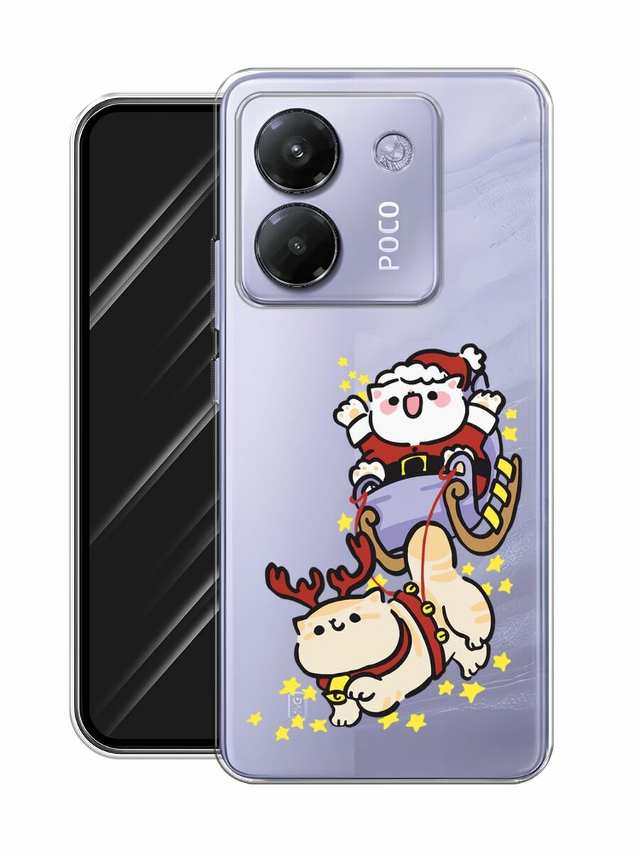 Чехол на Poco M7 Pro / Поко М7 Про с принтом Кошачья упряжка, прозрачный — фото 1