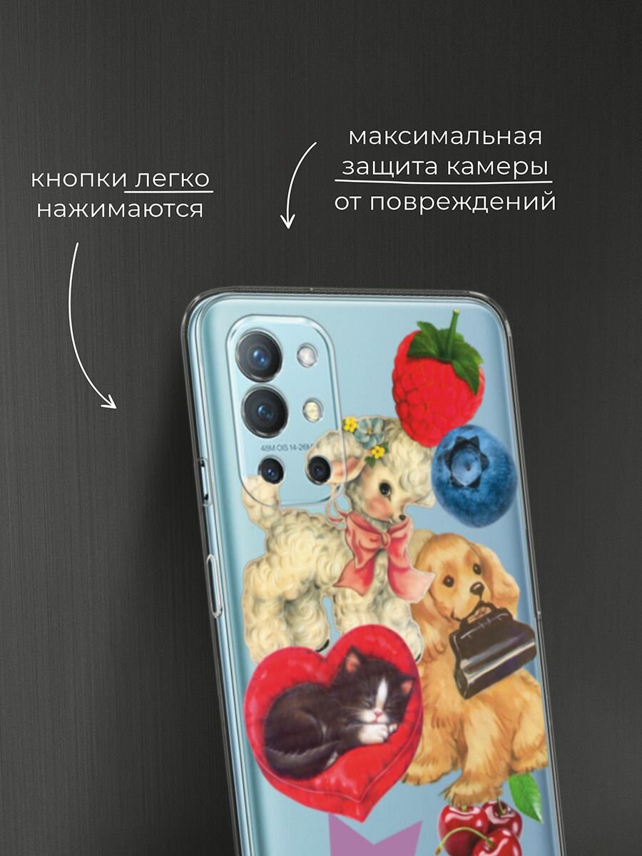 Чехол на OnePlus 9R / ВанПлас 9R с принтом "Милые стикеры", прозрачный — фото 1