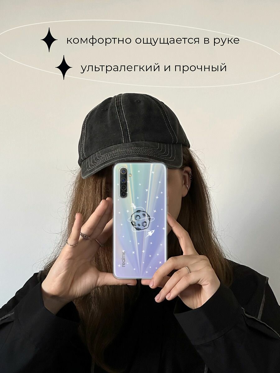 Чехол на Realme 6 / Реалми 6 с принтом "Полет вокруг луны", прозрачный — фото 1
