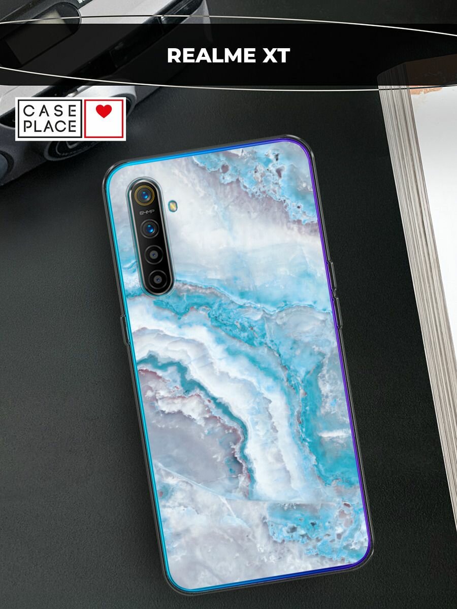 Чехол на Realme XT / Реалми XT с принтом "Нежно-голубой мрамор"