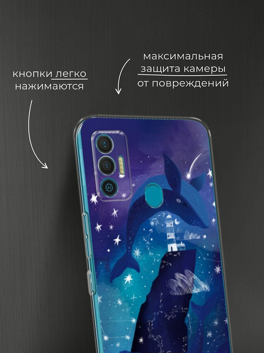 Чехол на Tecno Spark 7 / Техно Спарк 7 с принтом "Ночные киты" — фото 1