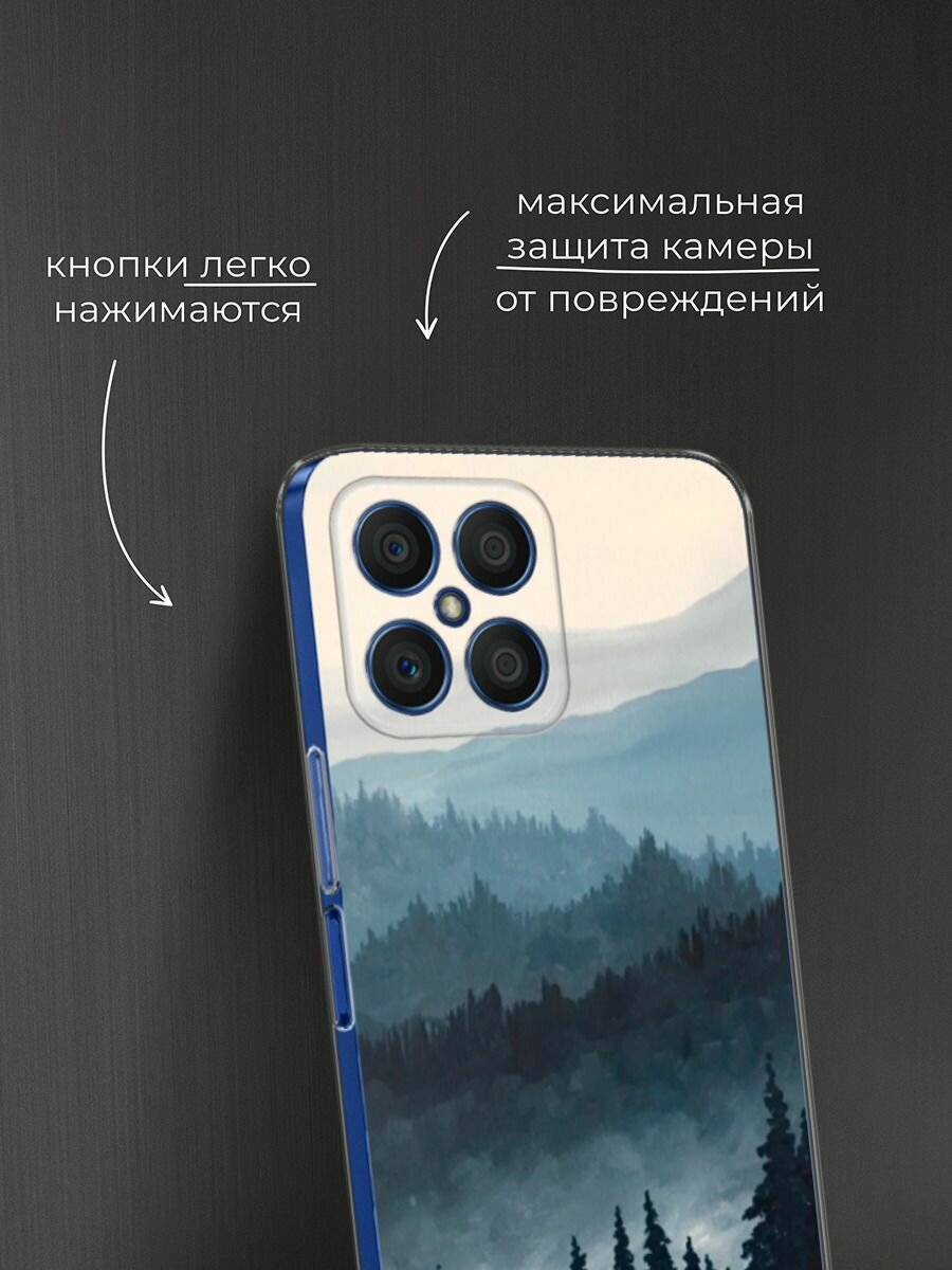 Силиконовый чехол на Honor X8 / Хуавей X8 с принтом "Туманные горы" — фото 1