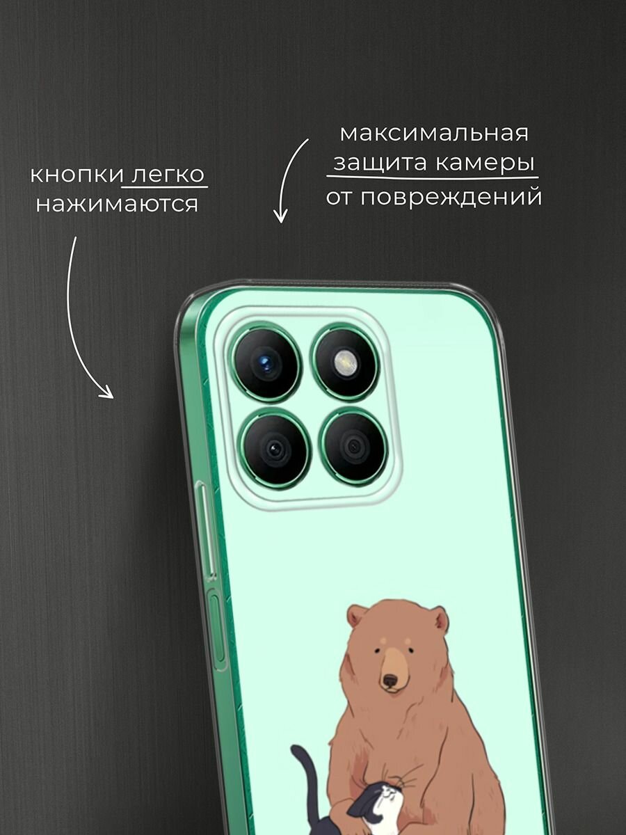Чехол на Honor X8B / Хонор X8B с принтом "Медведь и кошка дружба" — фото 1