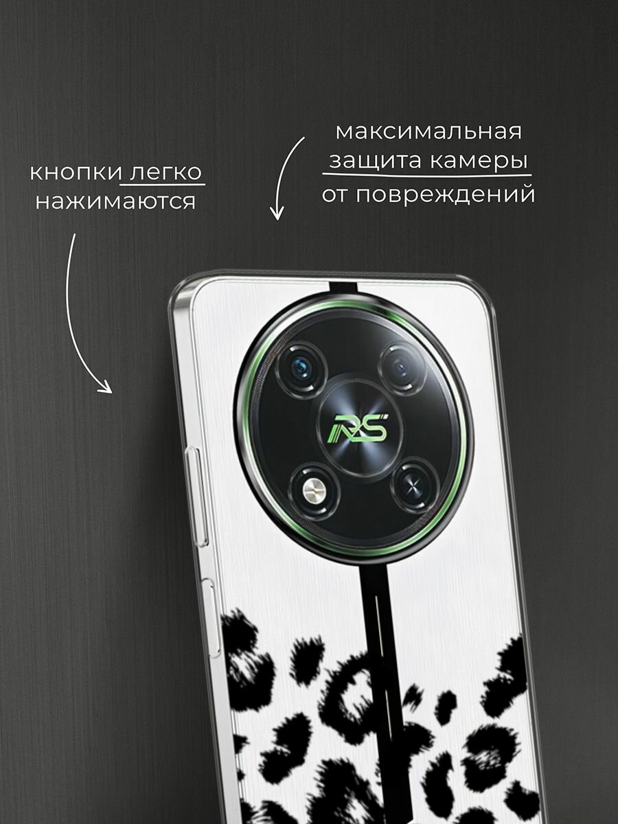Чехол на Itel RS4 / Ител РС4 с принтом "Окрас леопарда фон черный", прозрачный — фото 1