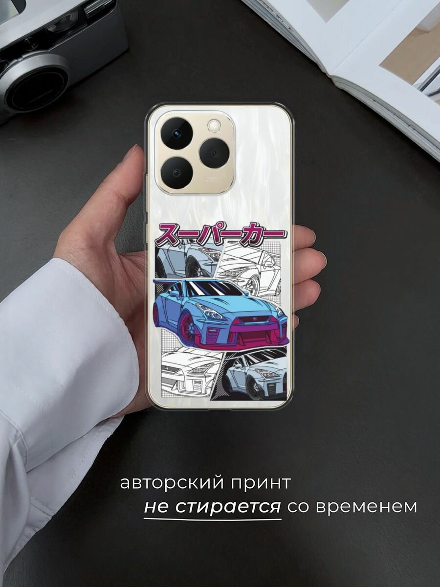 Чехол на Realme 15T / Реалми 15Т с принтом "JDM коллаж", прозрачный — фото 1