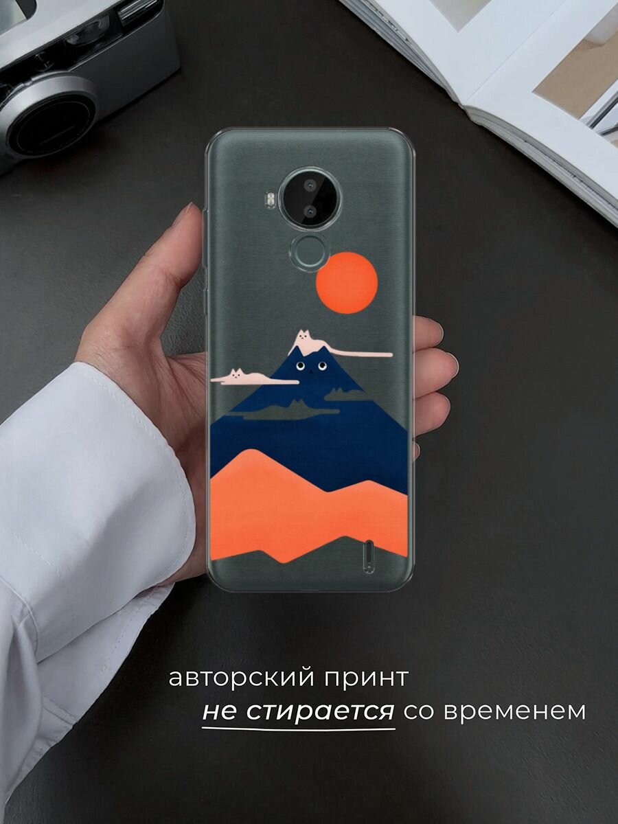 Чехол на Nokia C30 / Нокия C30 с принтом "Кот-гора", прозрачный — фото 1