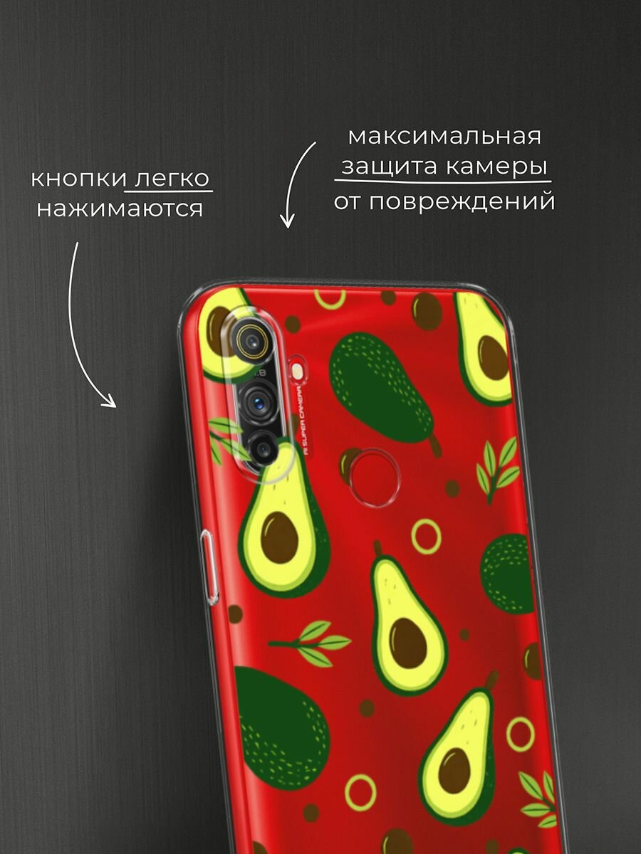 Чехол на Realme C3 / Реалми C3 с принтом "Авокадо паттерн", прозрачный — фото 1