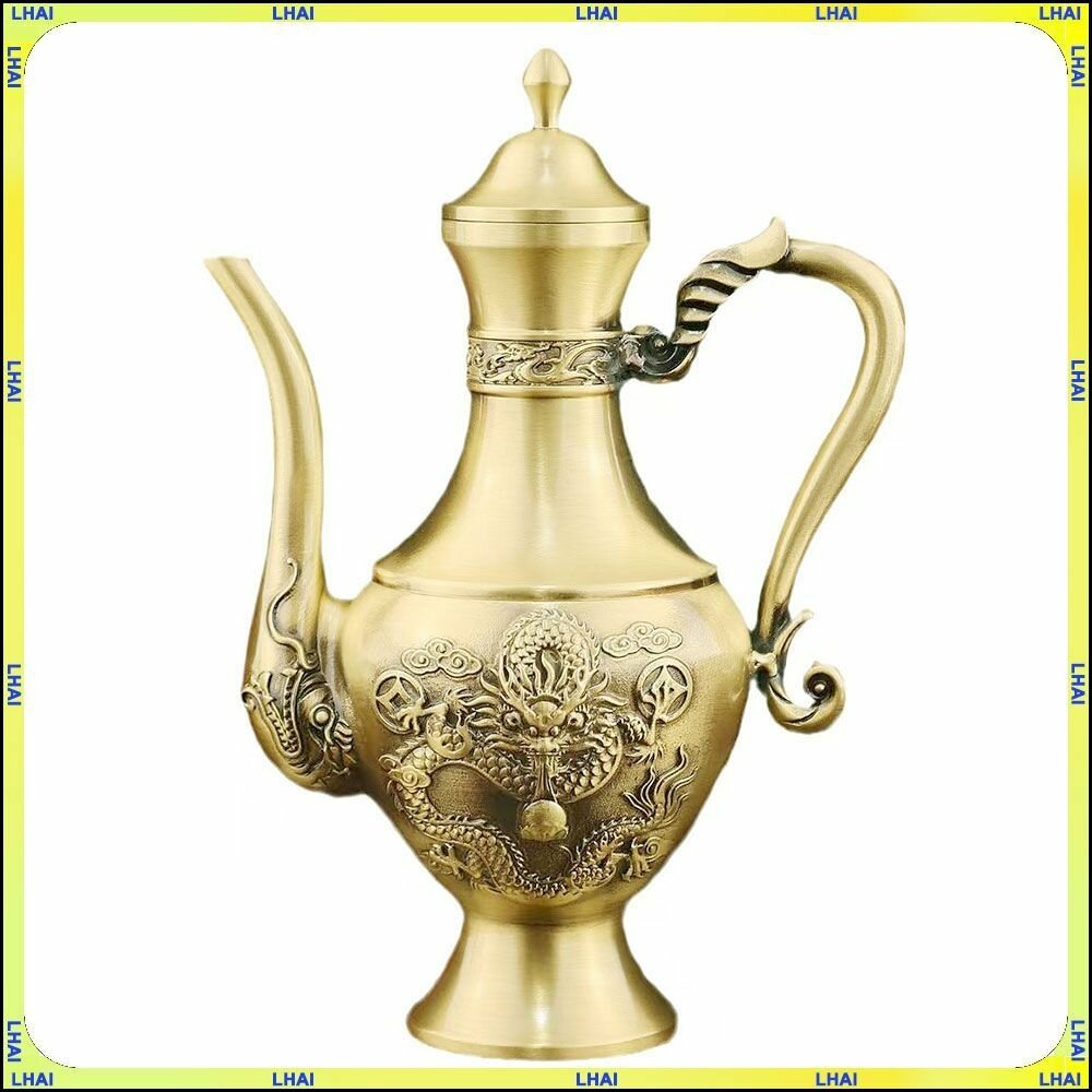 Эксклюзивный латунный тисненый кувшин для вина с драконом, олицетворяющий удачу, выполнен в старинном стиле