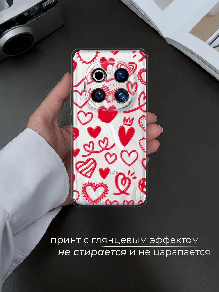 Чехол на Honor Magic 7 Pro / Хонор Мэджик 7 Про с принтом "Разные сердечки" — фото 1