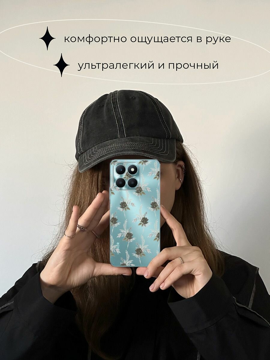 Чехол на Honor X6A / Хонор X6A с принтом "Паттерн цветы сепия" — фото 1