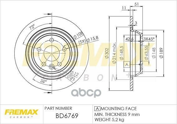 Диск тормозной задний! Ford Mondeo/S-Max 1.8/2.0TDCi/2.0-2.5 06> FREMAX арт. BD6769