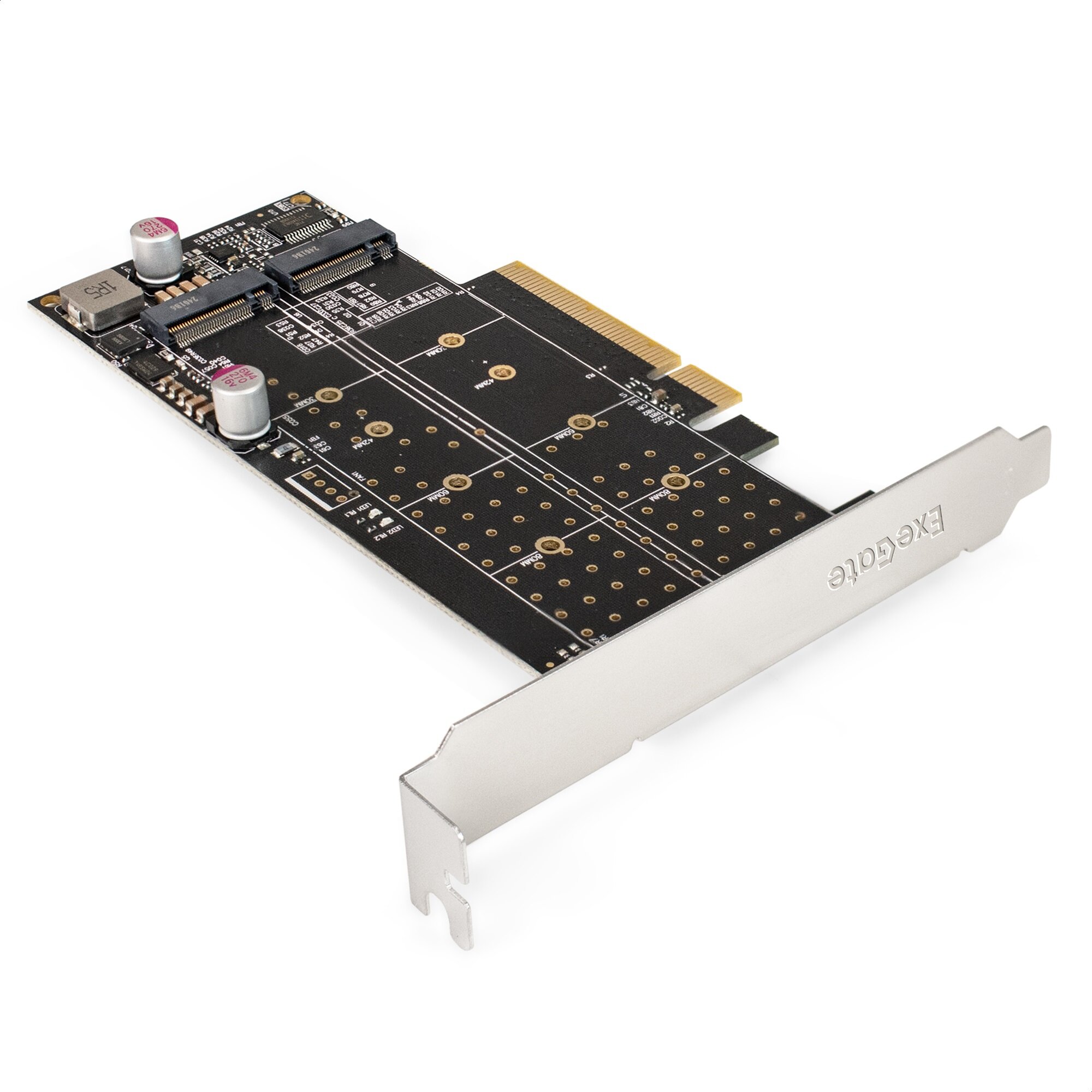 Переходник ExeGate EXE-597E2 (2 x M.2 M key -> PCI-E x8 v3.0, для установки двух SSD M.2 2230/2242/2260/2280/22110 M key NGFF в слот PCI-E, материнская плата должна быть c функцией Bifurcation PCI-E) EX298298RUS