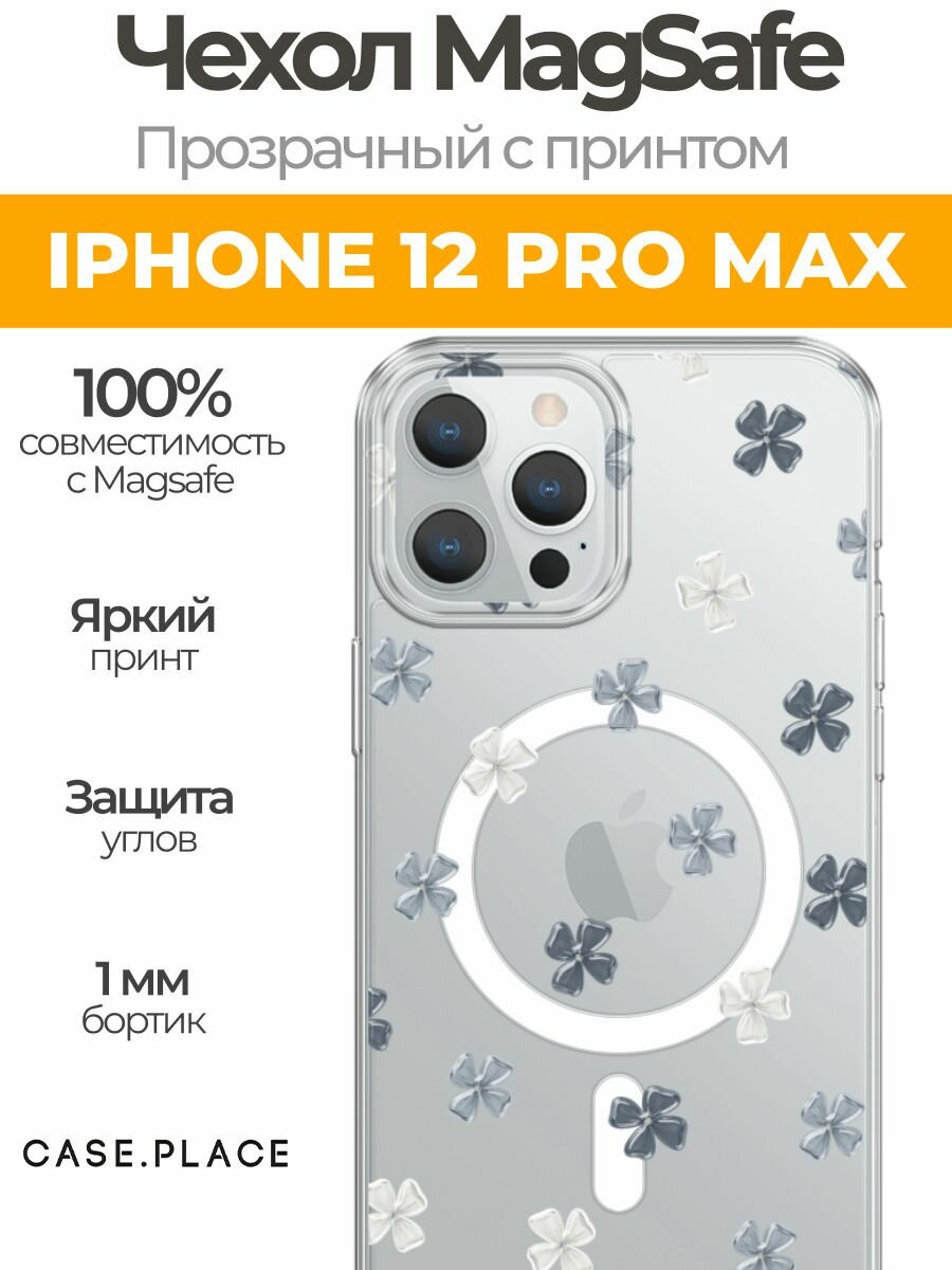 Чехол на Apple iPhone 12 Pro Max (Айфон 12 Про Макс) MagSafe с магнитом и принтом "Серые сухоцветы 2"