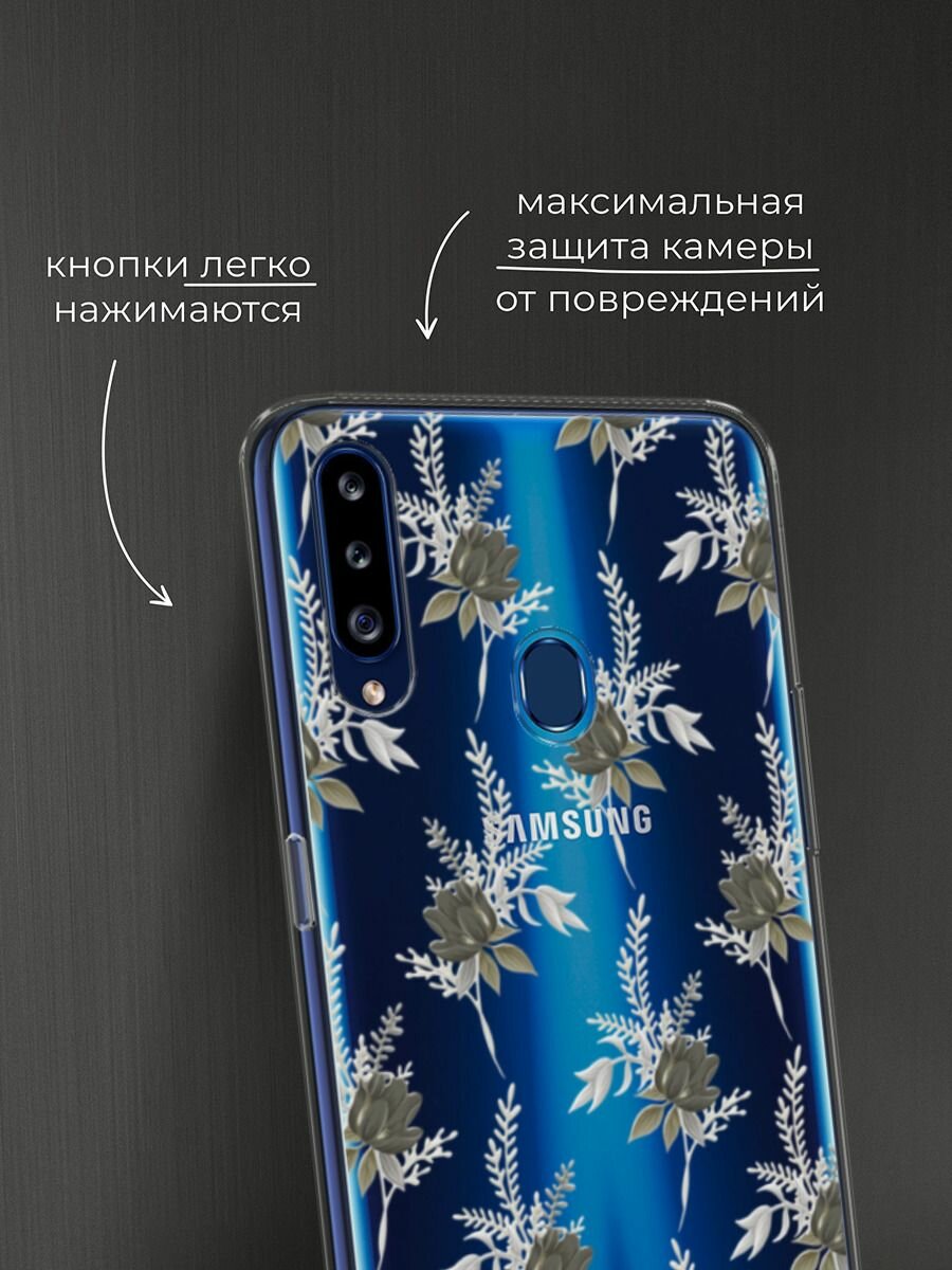 Чехол на Samsung Galaxy A20s / Самсунг Галакси A20s с принтом "Паттерн цветы сепия" — фото 1