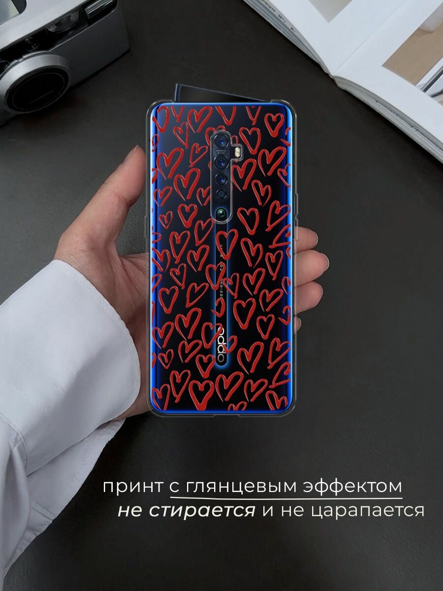 Чехол на Oppo Reno 2 / Оппо Рено 2 с принтом "Легкие бордовые сердечки" — фото 1