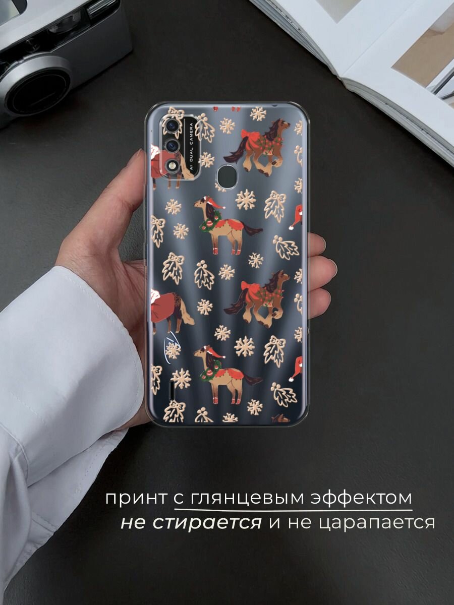 Чехол на Itel A48 / Ител А48 с принтом "Новогодние лошадки 2" — фото 1