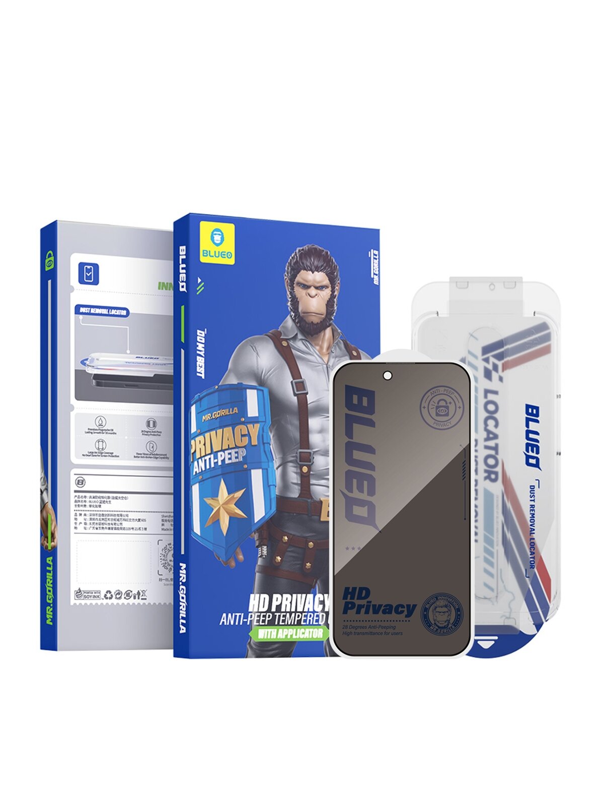 BlueO стекло антишпион для iPhone 17 Pro/17/16 Pro, Anti-peep Black (+installerPro)