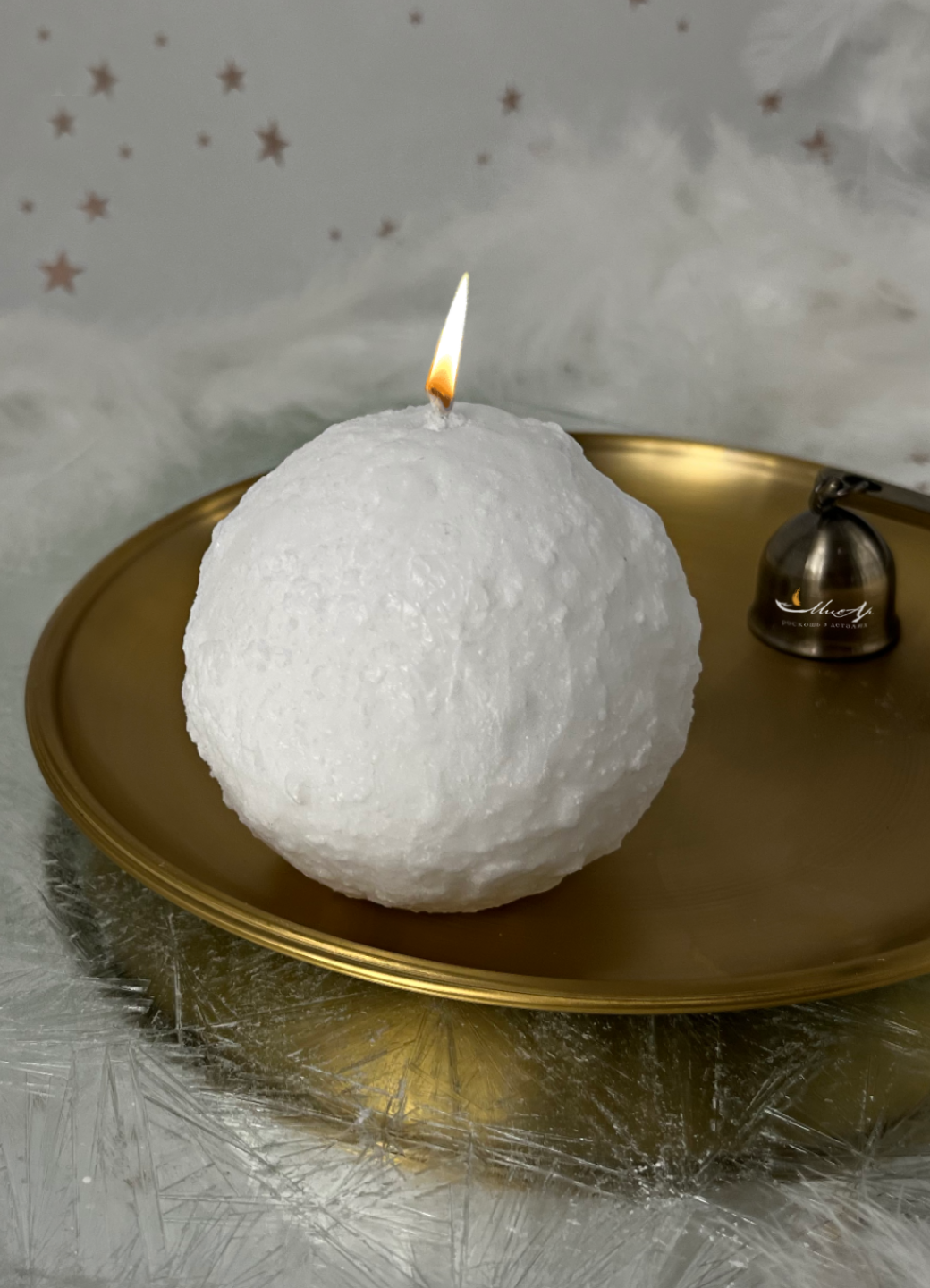 Свеча декоративная "Снежок", из пальмового воска, диаметр 7.5 см