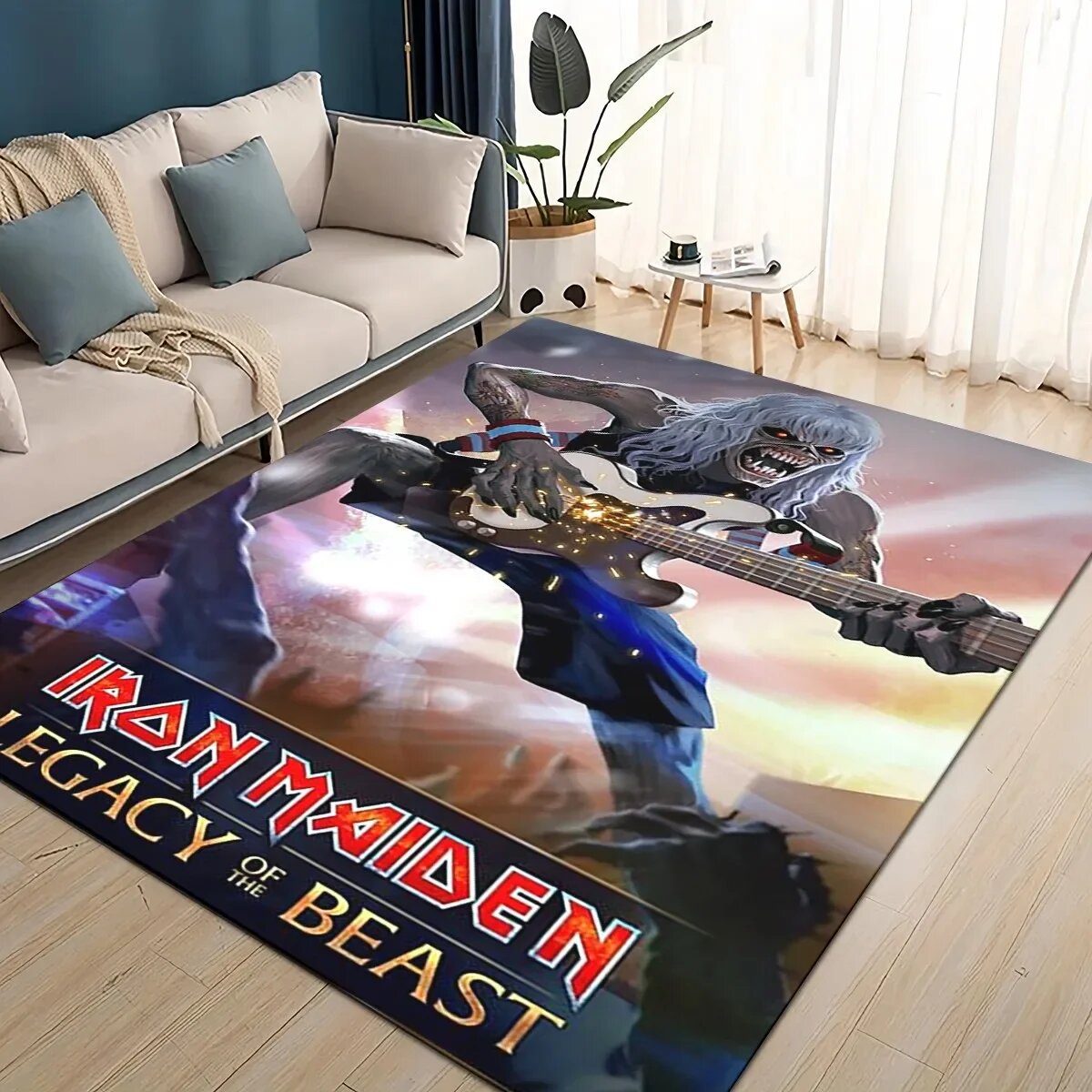 3D I-Iron-Maidens Metal Band Area Rug Large, Carpet Rug for Living Room Bedroom Sofa Doormat Decoration, kid Non-slip Floor Mat, 230x160cm, Темно-синий