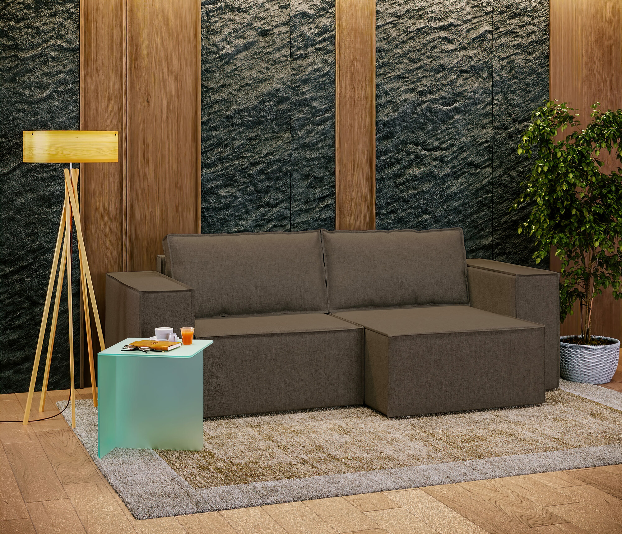 Угловой диван эби, еврокнижка, рогожка саванна хазел , ППУ