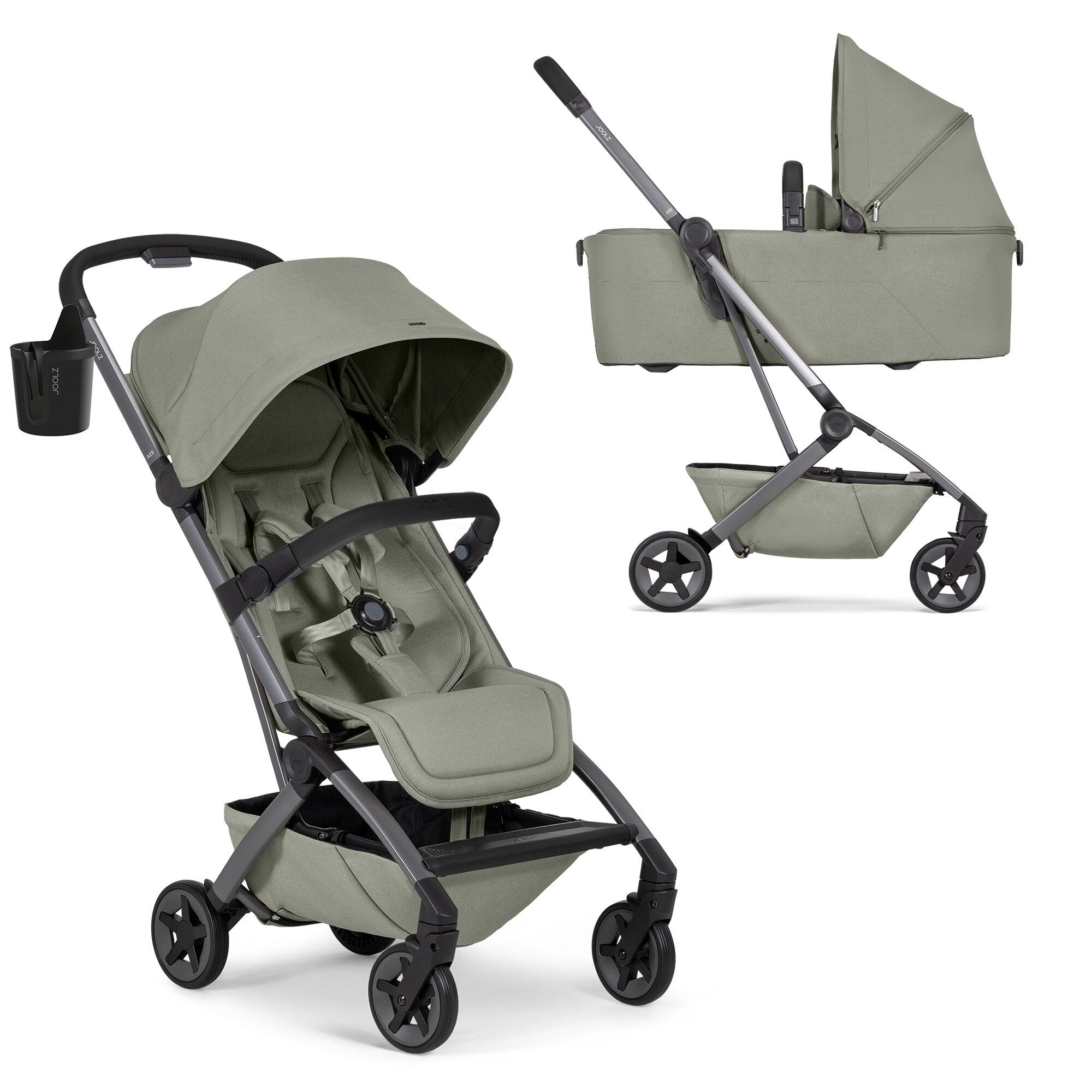 Детская коляска 2в1 Joolz Aer 2, цвет Sage Green SE (Серо-зелёный), артикул производителя 320443 / 320052
