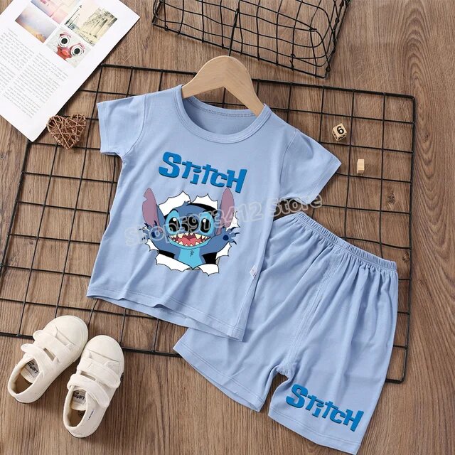 Шелковая пижама Disney Stitch, одежда для сна для детей, мягкая пижамная рубашка с рисунком из мультфильмов, кавайная ночная рубашка для девочек и мальчиков, подарки на день рождения, Размер: Размер 130 см