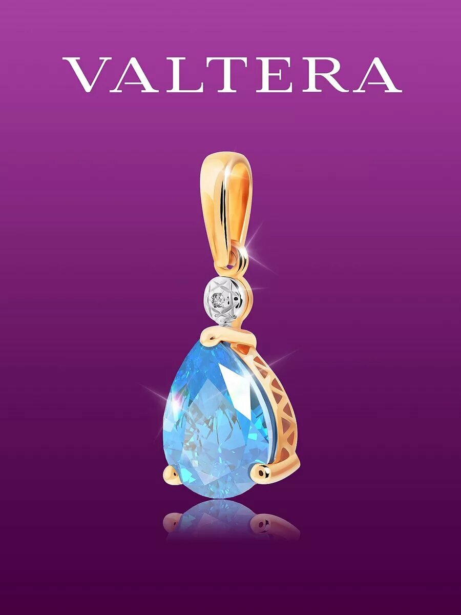 Подвеска, красное золото, 585 проба, бриллиант, топаз синтетический