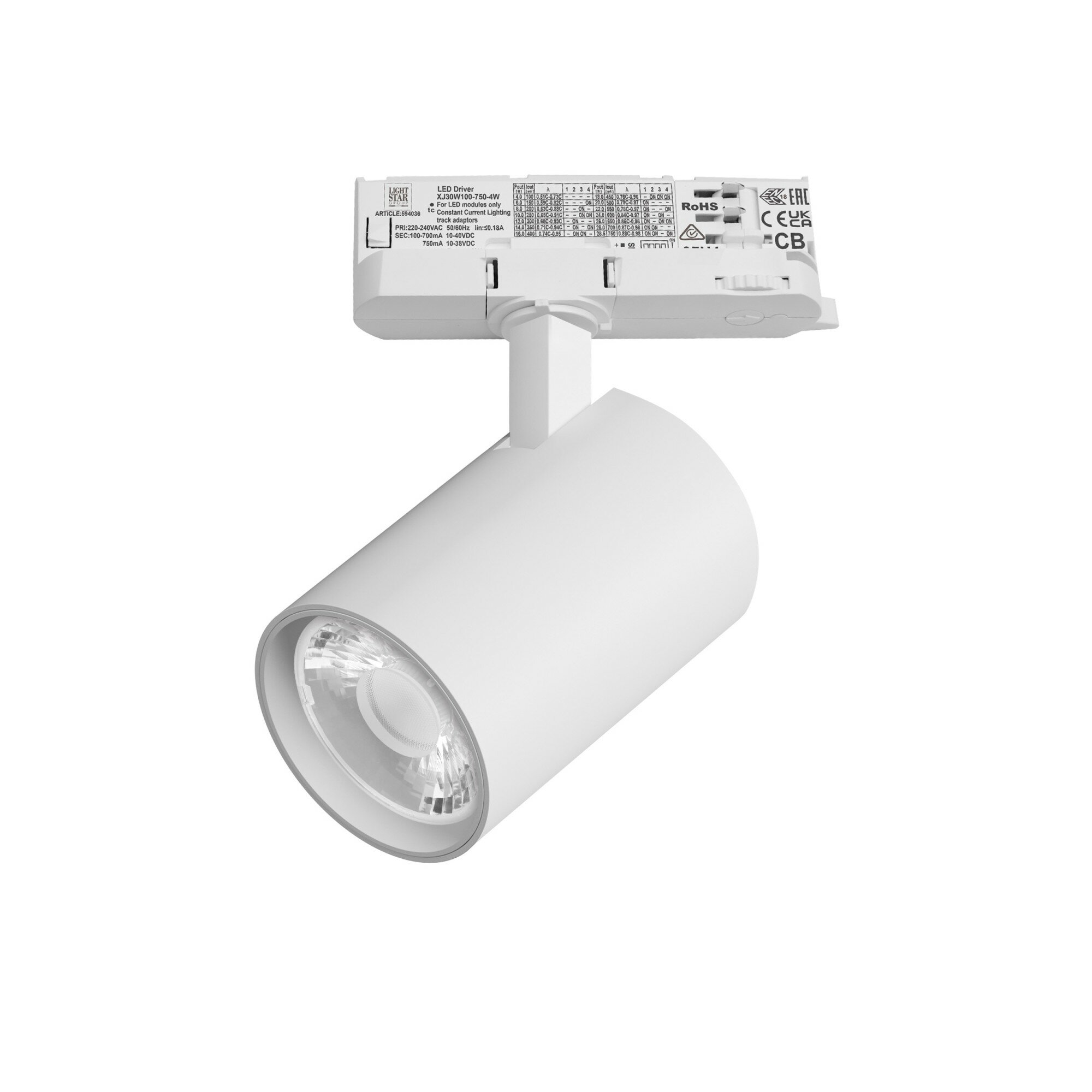 Лампы светодиодные Lightstar A5236QT15G Светильник ALTA BASE для трековой системы Quattro LED 24W 3040LM 15G белый 3000K с адаптером (215236 + 594036 + 215201)