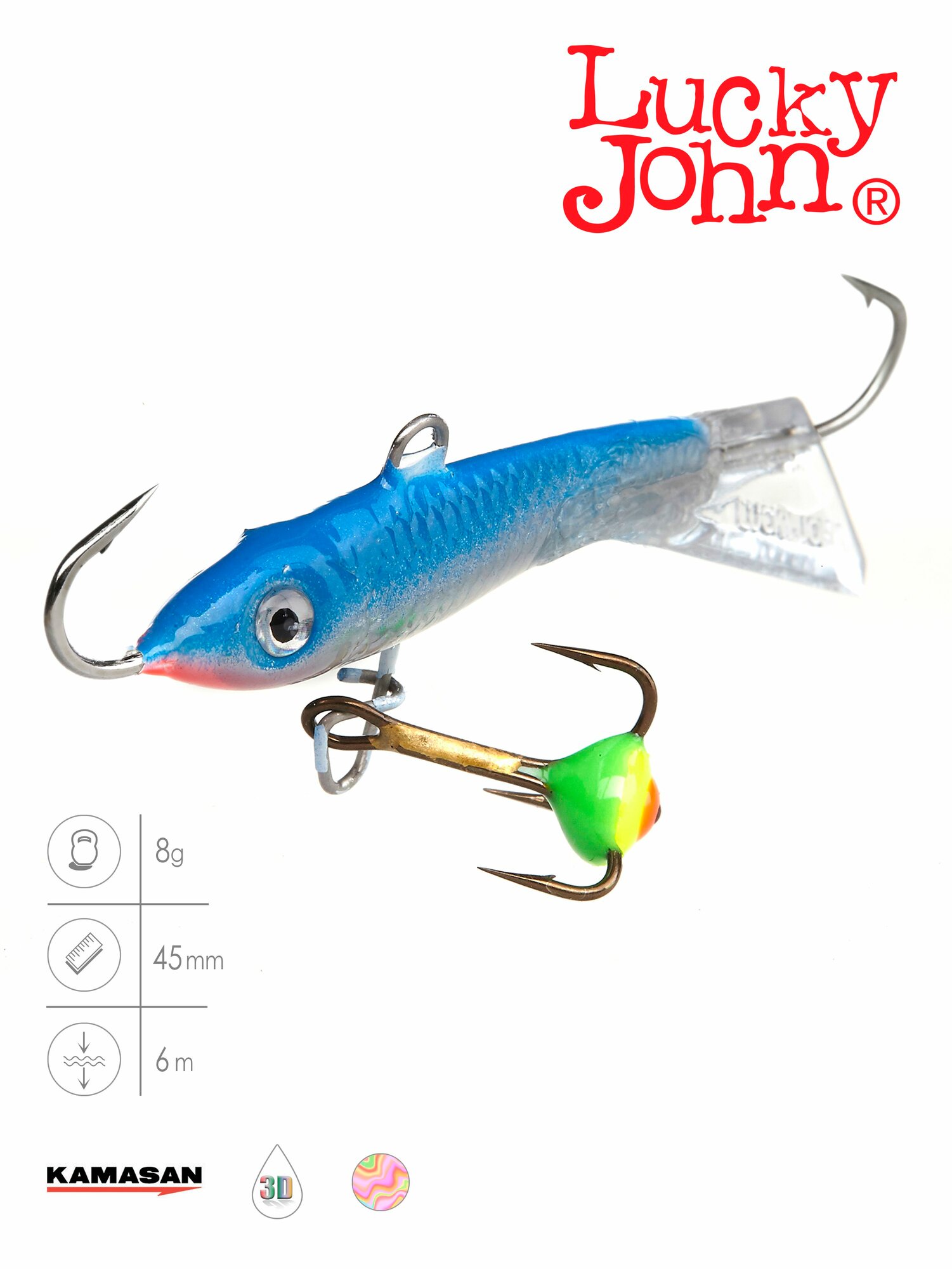 Балансир для зимней рыбалки Lucky John CLASSIC 4,5 с тройником, длина 50 мм, 10г, цвет 15H / Балансир Лаки Джон на окуня, судака, щуку
