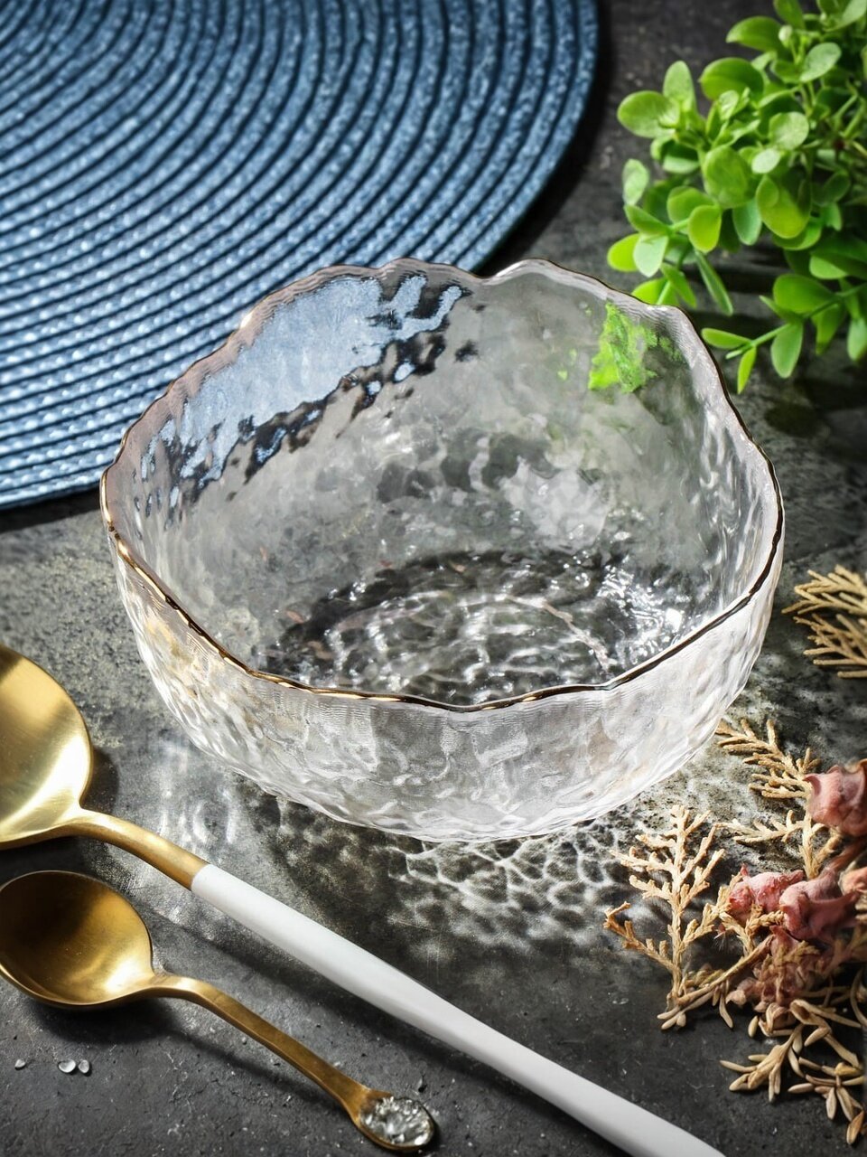 Салатник стекло, круглый, 13х6 см, 0.3 л, отвод золотом, Алмаз, Y6-10089