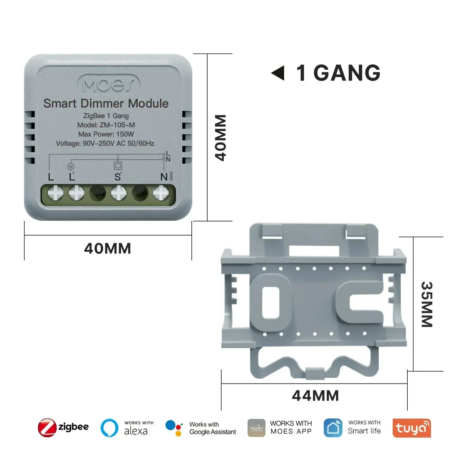 MOES Умный Димер Zigbee 1 Gang 40x44x35 мм