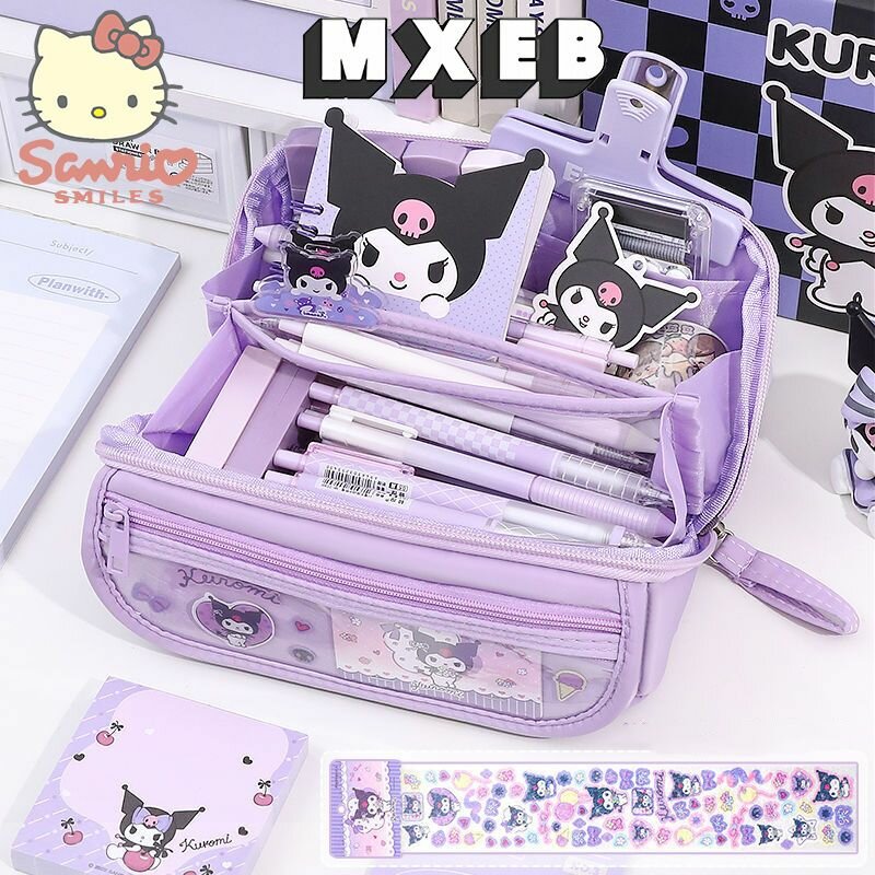 Санрио Куроми Пенал Специальная канцелярская сумка Kuromi от Sanrio в стиле холста Поставляется с наклейками