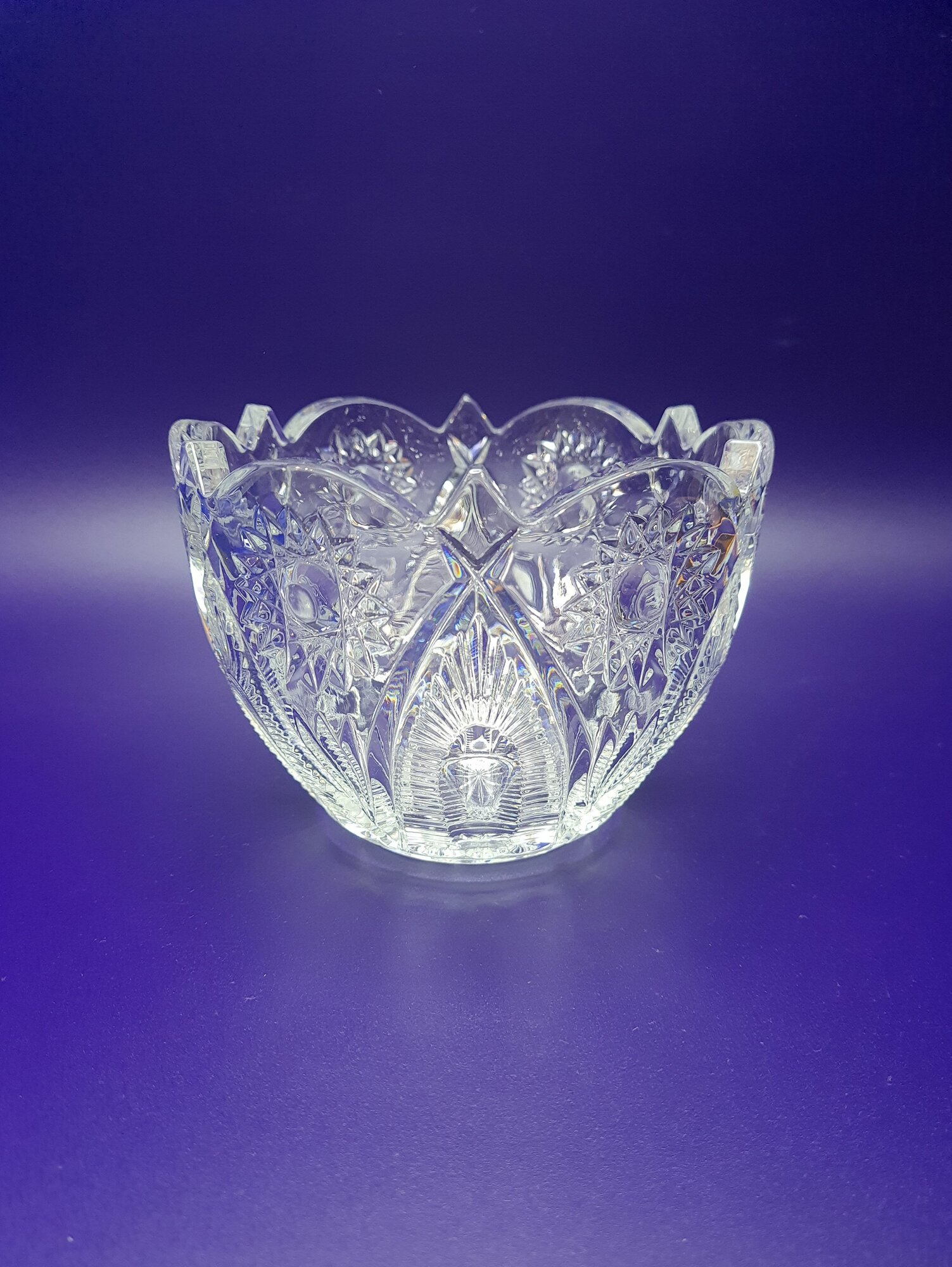 Ваза сервировочная хрустальная, с рельефным узором, 13,5 см, ДХЗ, винтаж СССР 70е