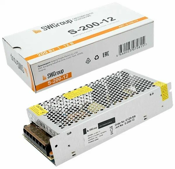Блок питания для светодиодной ленты 200Вт 12в S-200-12 SWG 000109