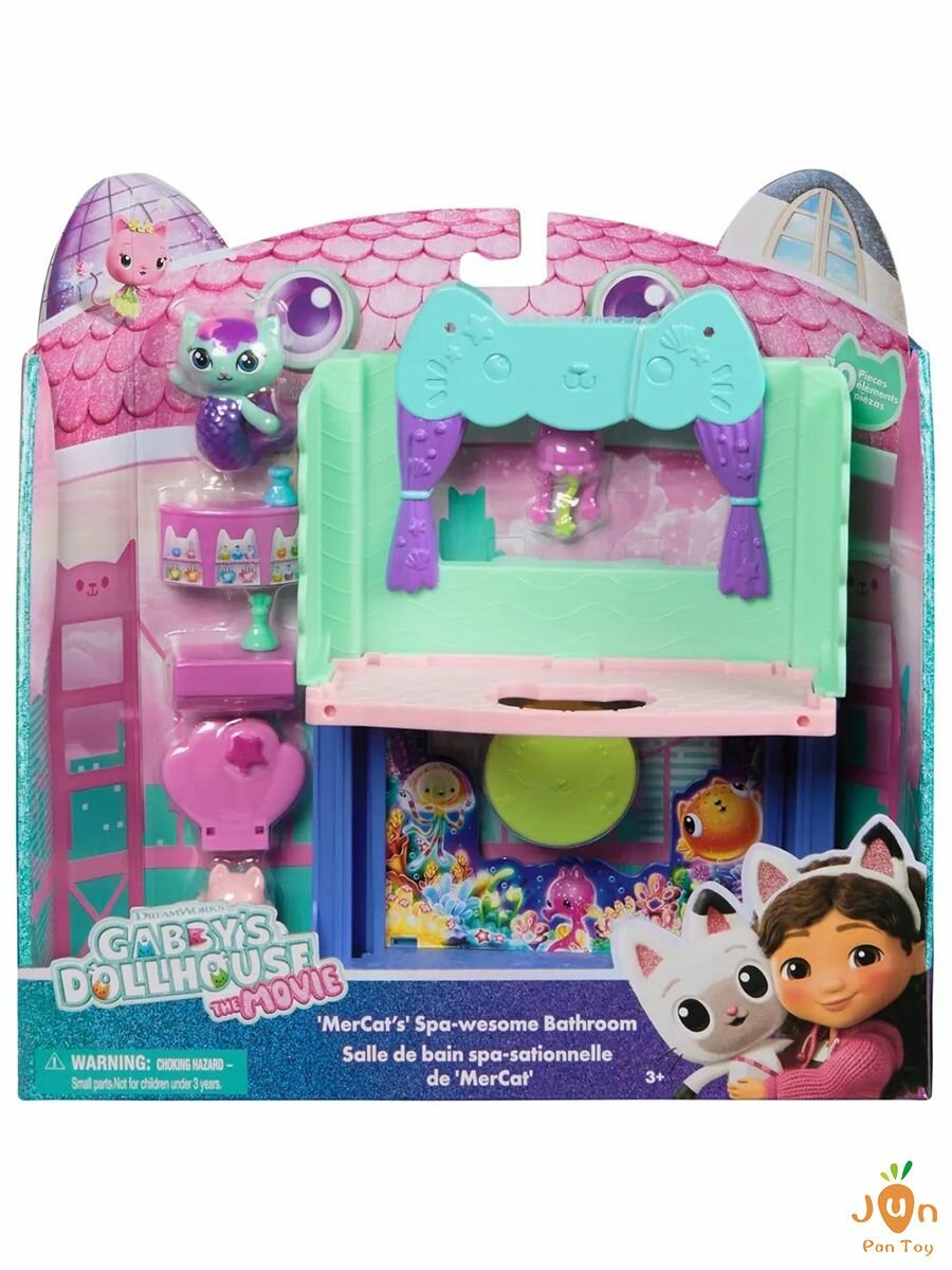Spin Master Gabby's Dollhouse MerCat's Spa-wesome Bathroom / детские игрушки, наборы для ванной комнаты, с куклами и аксессуарами, подходят для детей от 3 лет и старше