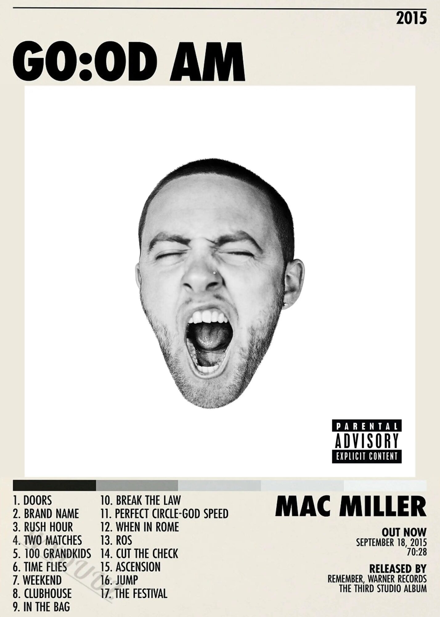 Музыкальный плакат Mac Miller Go: OD AM 20x30cm no frame
