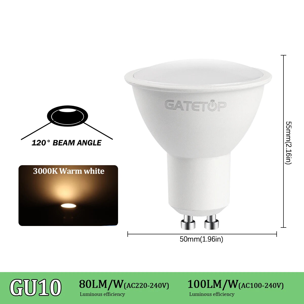 Энергосберегающие светодиодные прожекторы GU10 3/5/7/9 Вт 120degree 3000K, 5 pcs, AC220-240V, 7 Вт