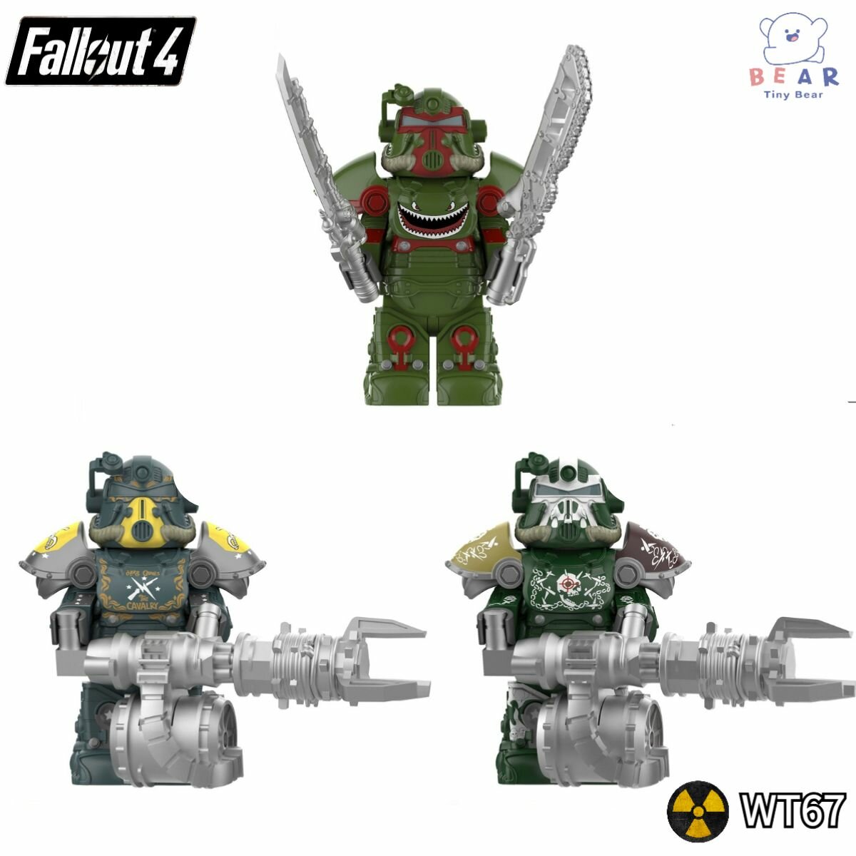 Минифигурка из строительных блоков из коллекционного издания Fallout. Модель строительного блока характера излучения. Минифигурка из коллекции MOC, 3 штука. совместимы с легo конструкторами