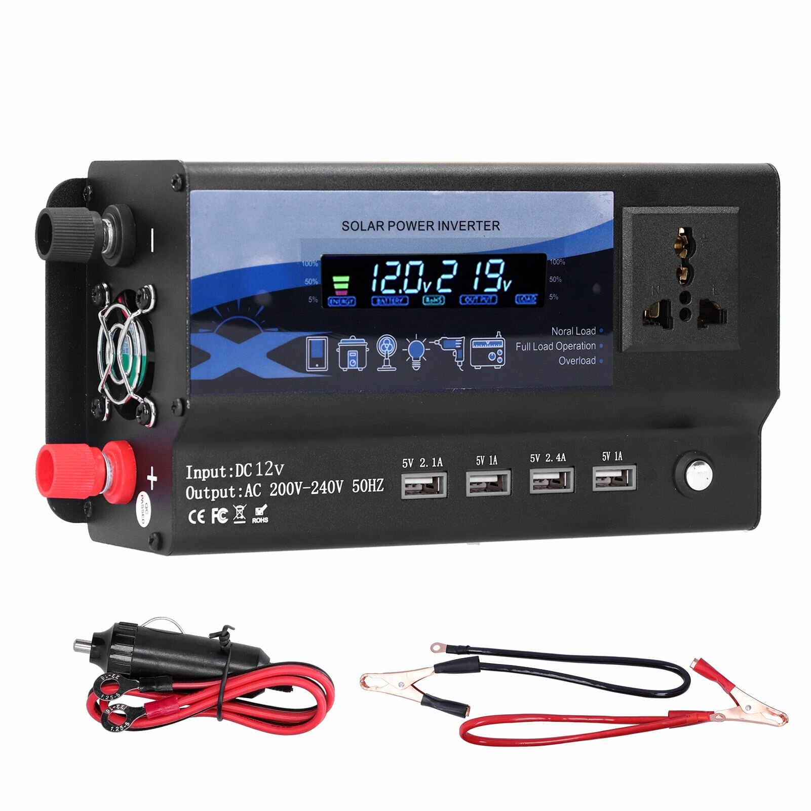 Инвертор Xuyuan 4000 Вт, 4 USB, LED-подсветка, 12В