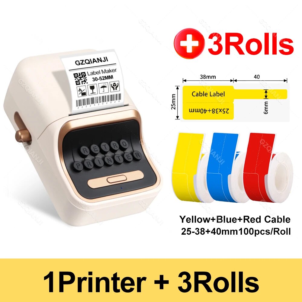 2023 белый фотопринтер с клейкой бумагой, рулон Bluetooth, бирка беспроводного подключения, ценники, печать для дома и офиса, Add 3Cable Mix